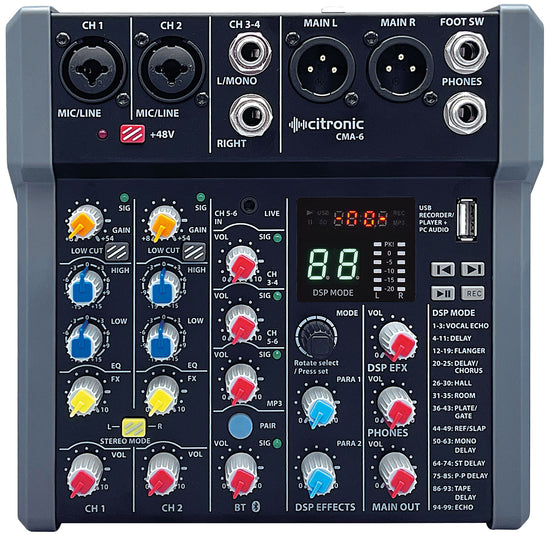 Citronic CMA-series Compact Mixer with DSP, USB Play/Record/PC and Blu ...