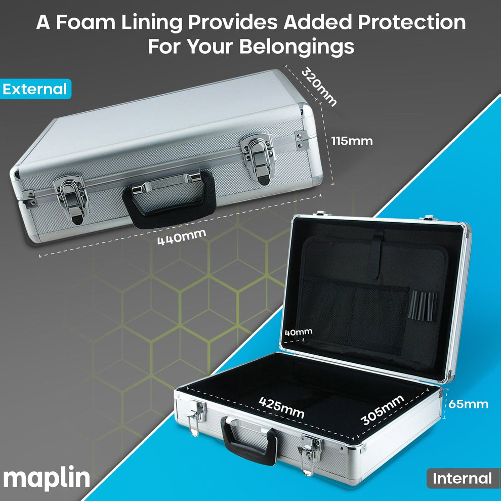Maplin Plus Aluminium 115 x 440 x 320mm Laptop Flight Case - Silver ...
