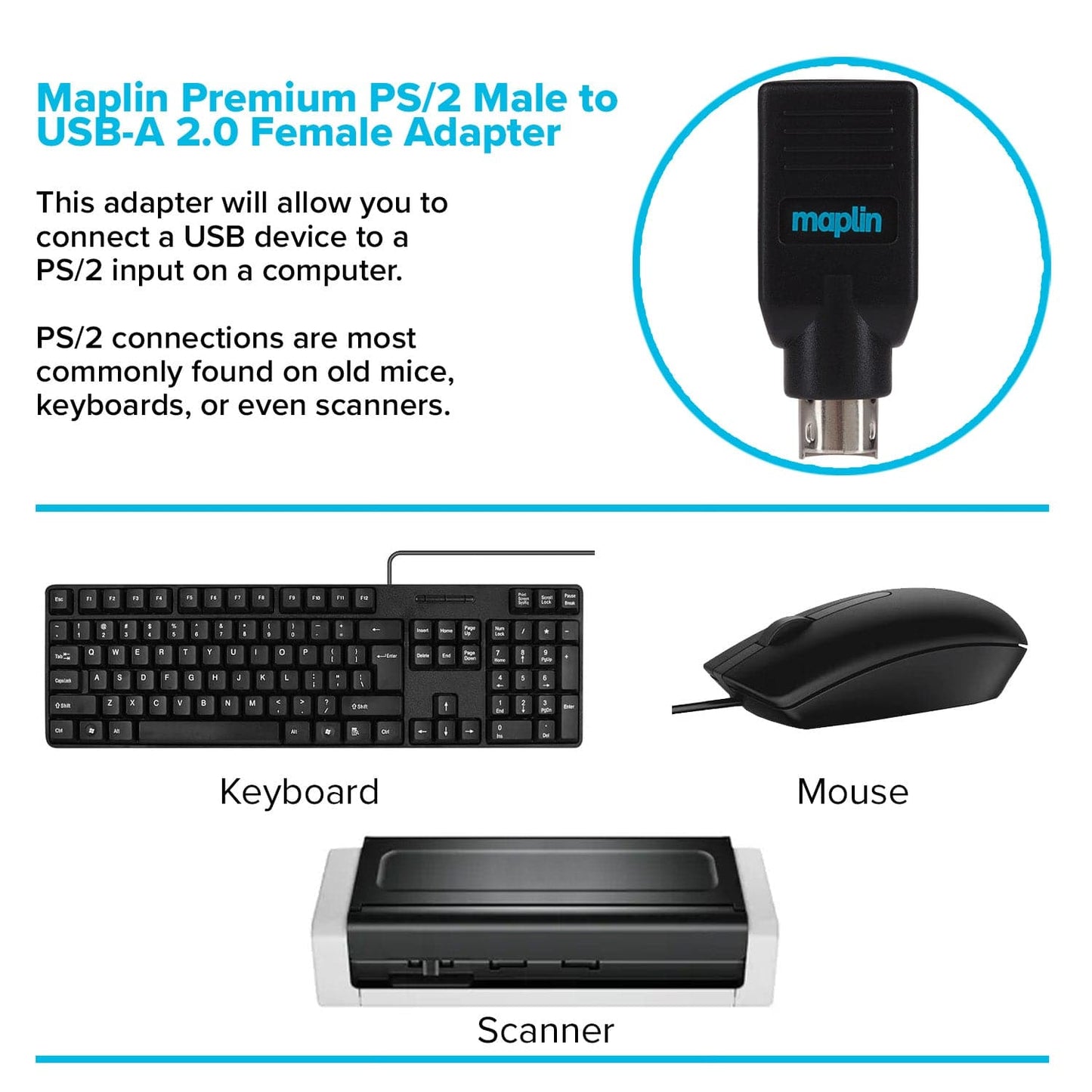 Maplin Premium PS/2 Male to USB-A 2.0 Female Adapter - Black | PC ...