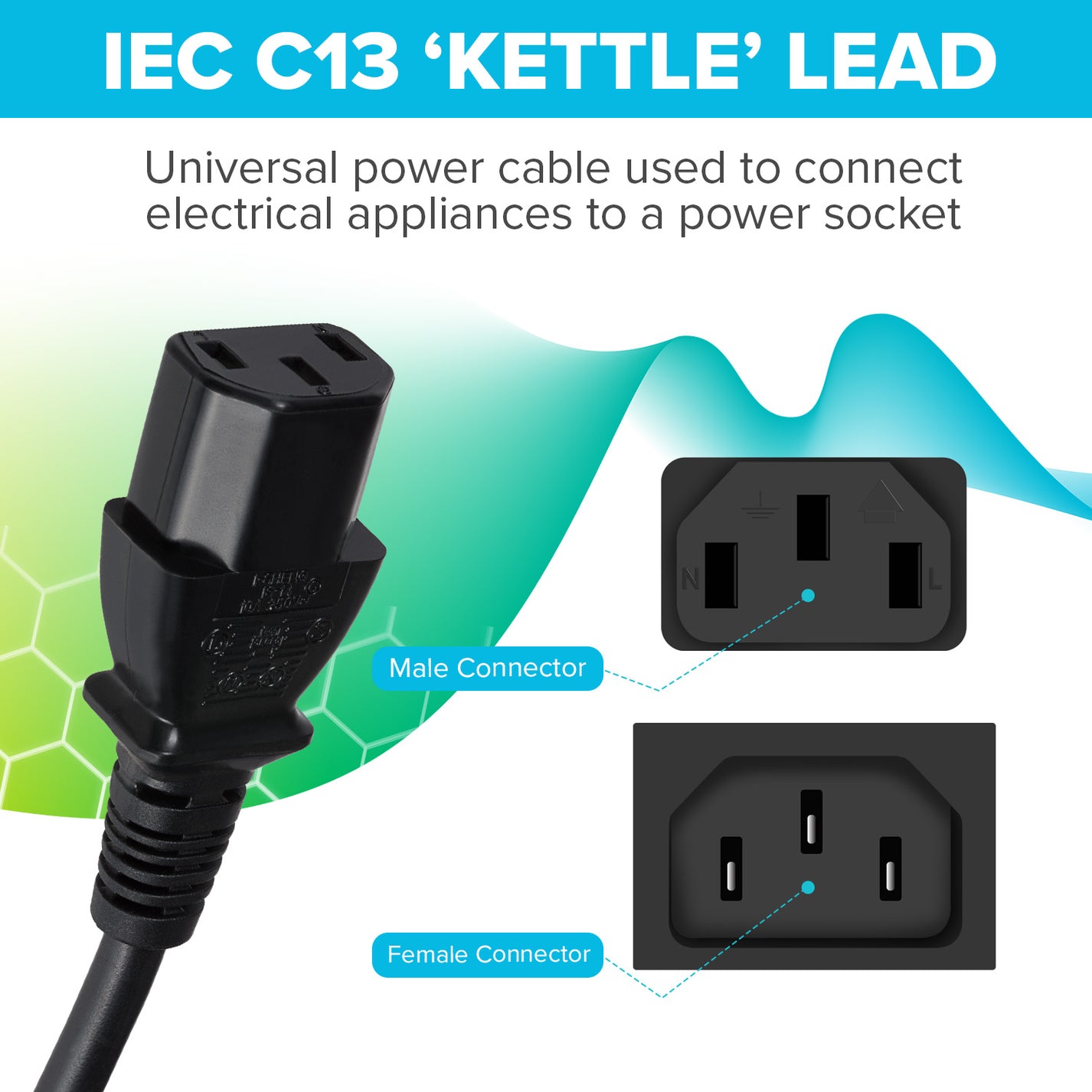 Maplin Power Lead IEC C13 Female Plug to UK 3 Pin Mains Plug - 3m, 13 ...