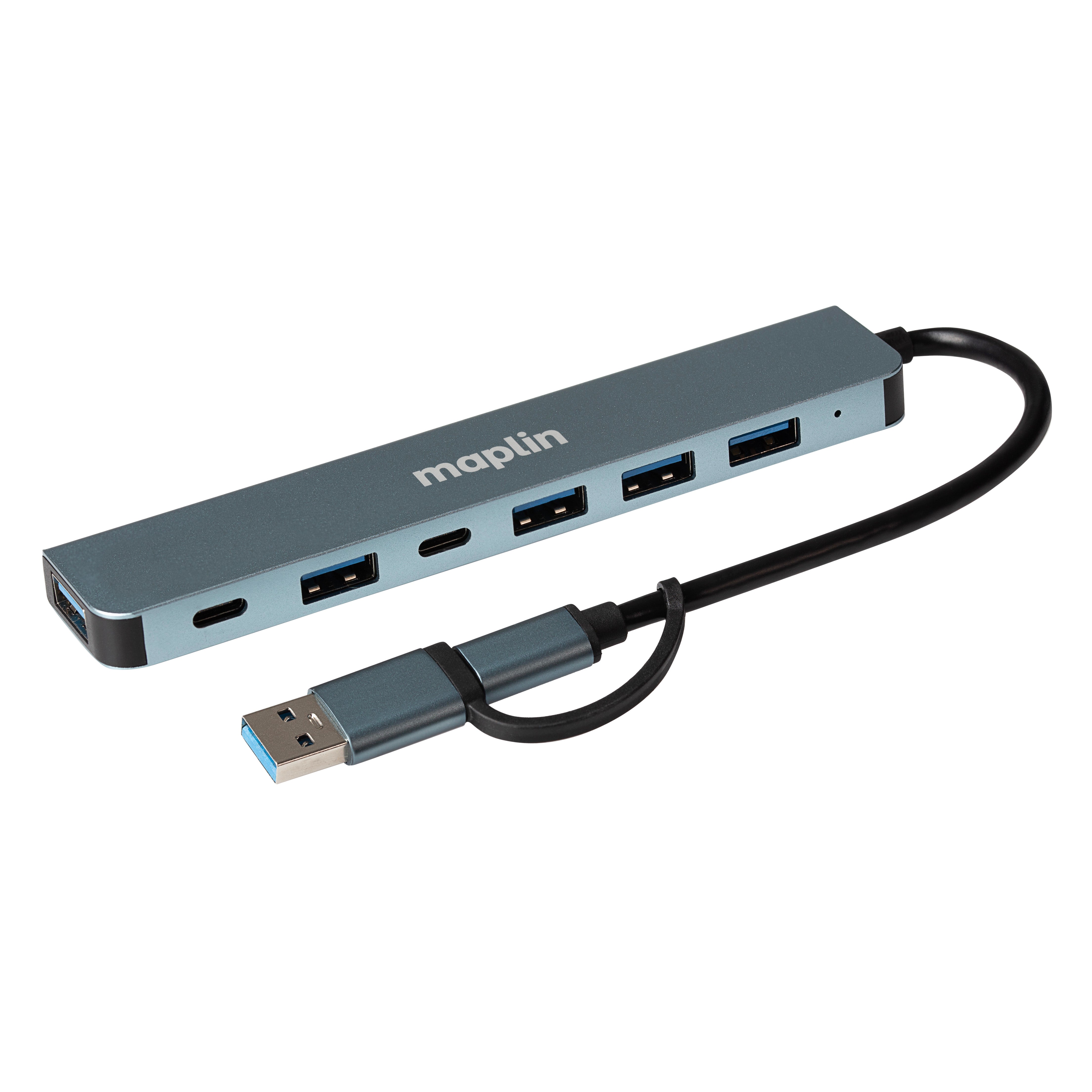 Maplin USB-C / USB-A Multiport Hub to 4x USB-A 2.0 / 2x USB-C / 1x USB ...