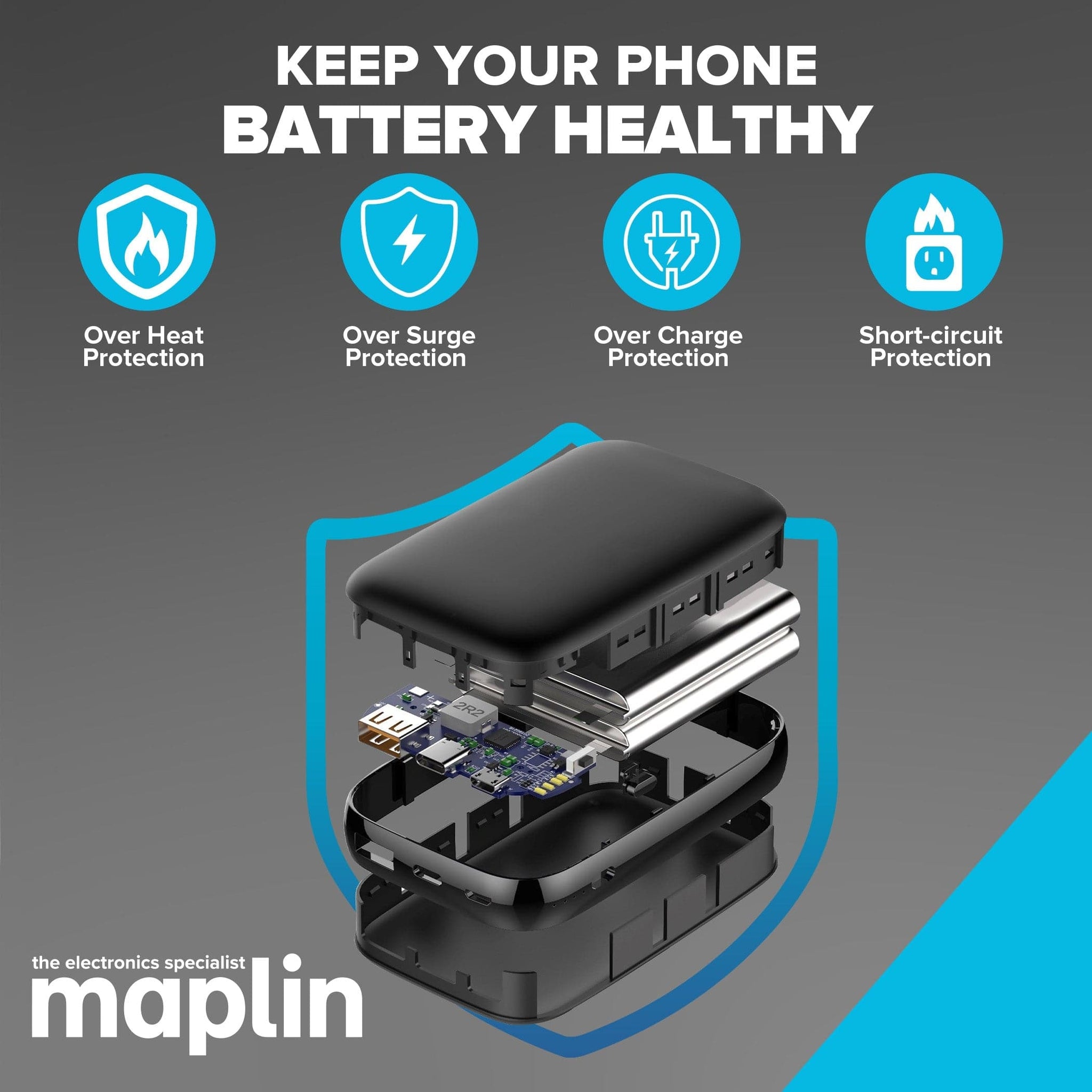 Maplin 10000mAh Slim Power Bank with Integrated Lightning, USB-C & Mic | Electricals | Maplin ...