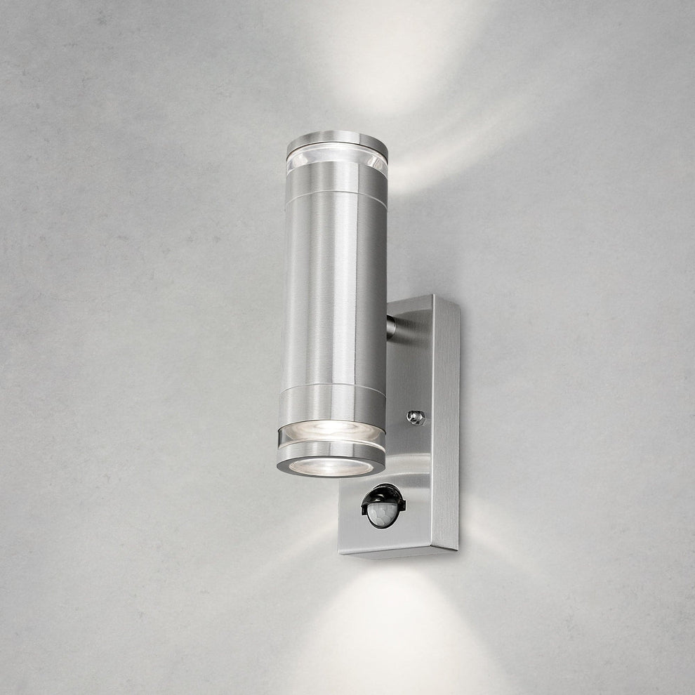 4lite Marinus GU10 Bi-Directional Outdoor Wall Light with PIR - Stainl ...