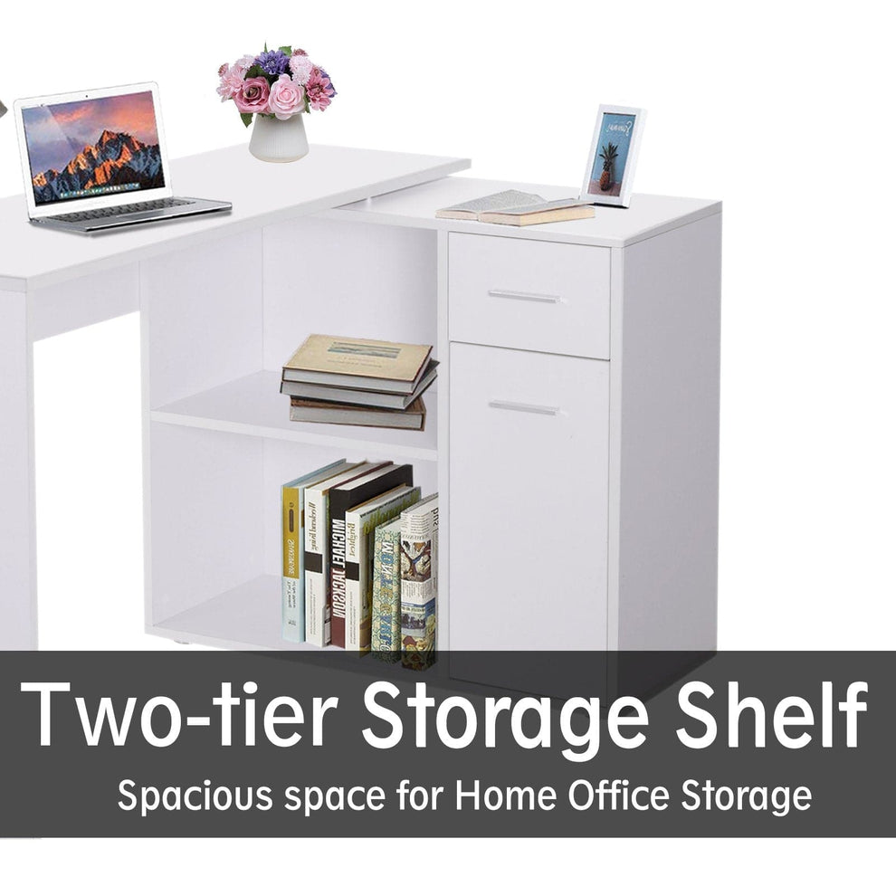 ProperAV Extra Rotating L-Shaped Corner Computer Desk with Storage She ...