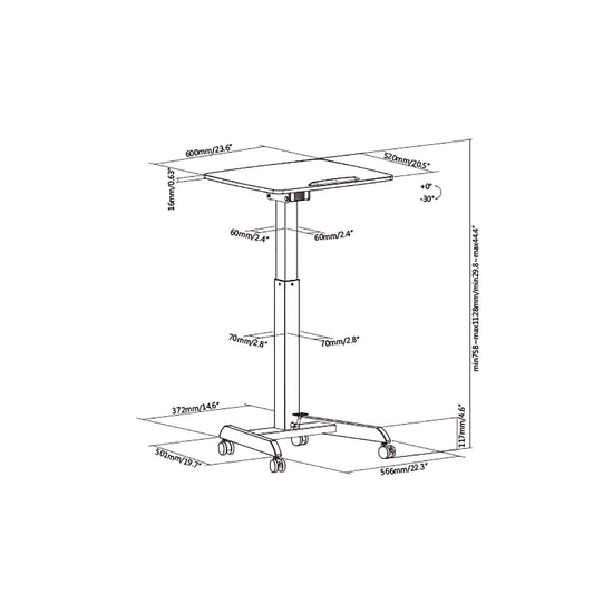 ProperAV Mobile Desk Trolley Workstation with Gas Spring Height Adjust ...